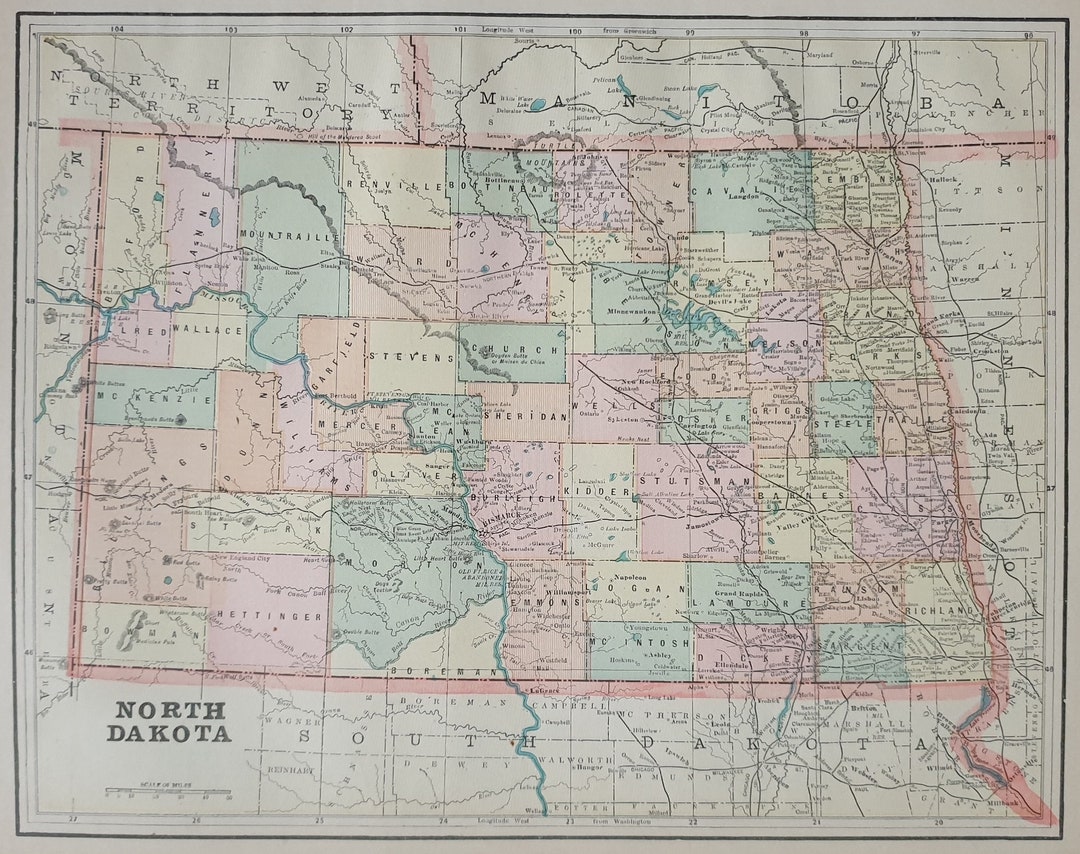 North Dakota and South Dakota Big Map United States of America 1890 ...