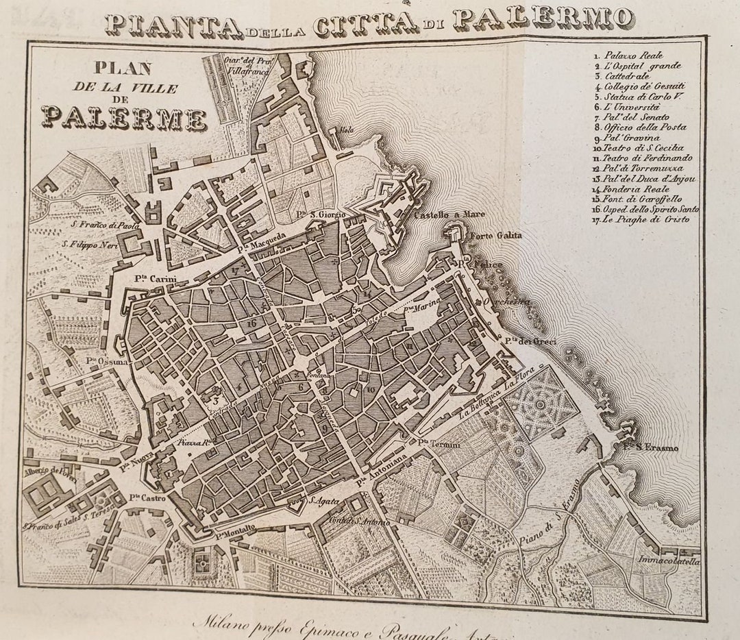 Original Map City of Palermo Italy Europe 1829 Artaria - Etsy