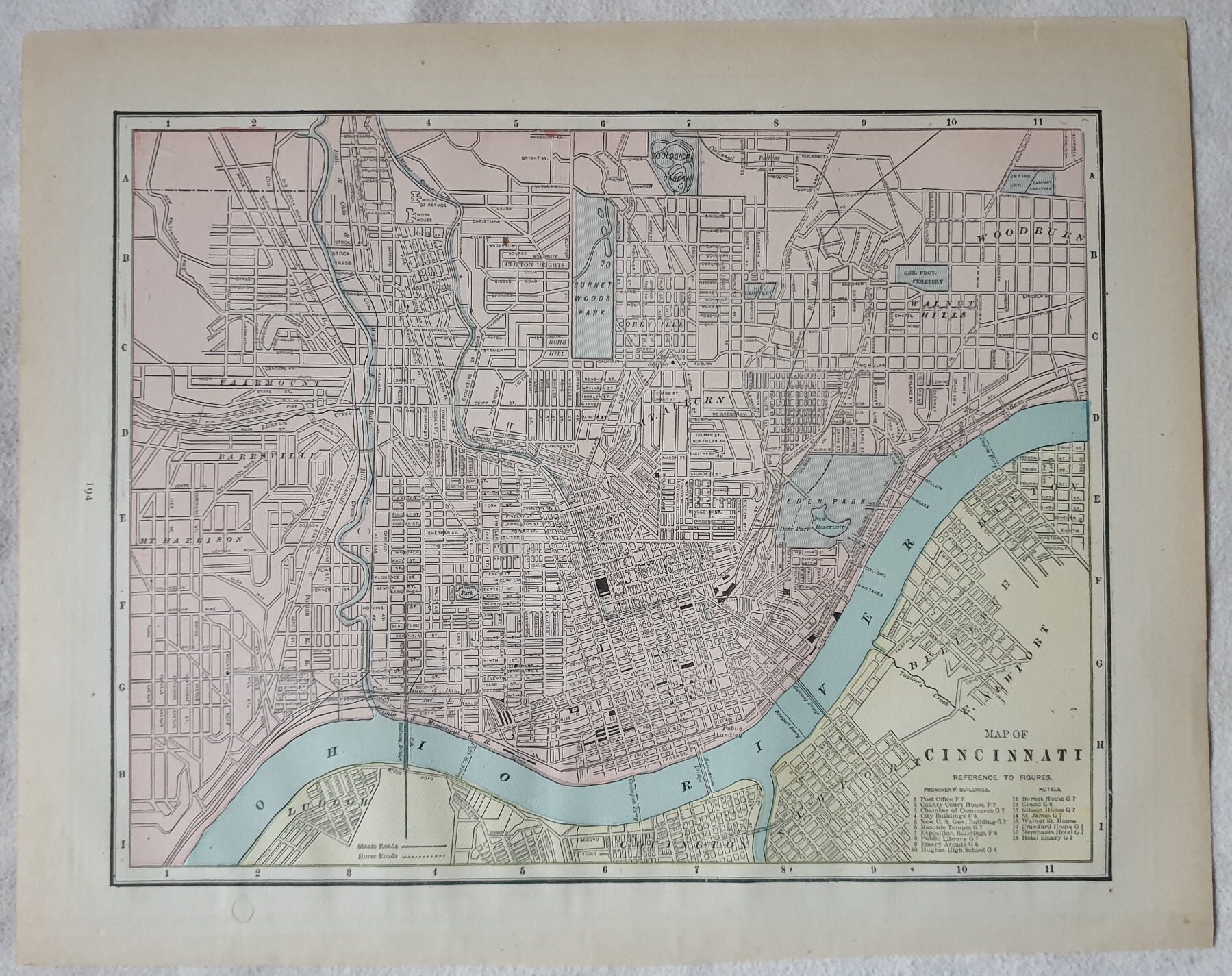 Cincinnati and Ohio Big Map United States of America 1890 Cram Coloured ...