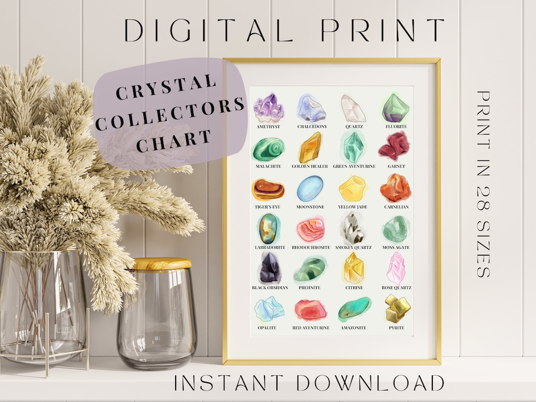Printable Crystal Collectors Chart, Crystal Meanings Guide, 24 ...