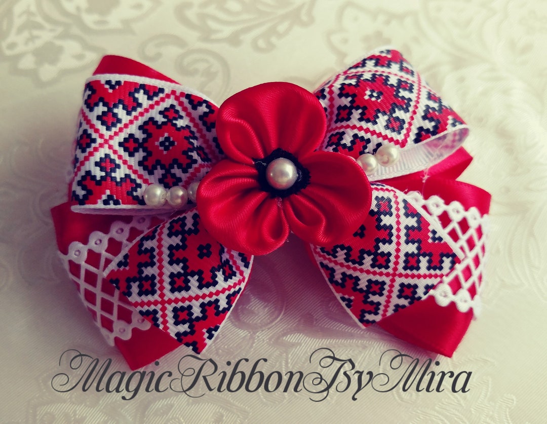 Ukrainian Embroidered Poppy Flower Hair Bow, Ethnic Girl Gift - Etsy