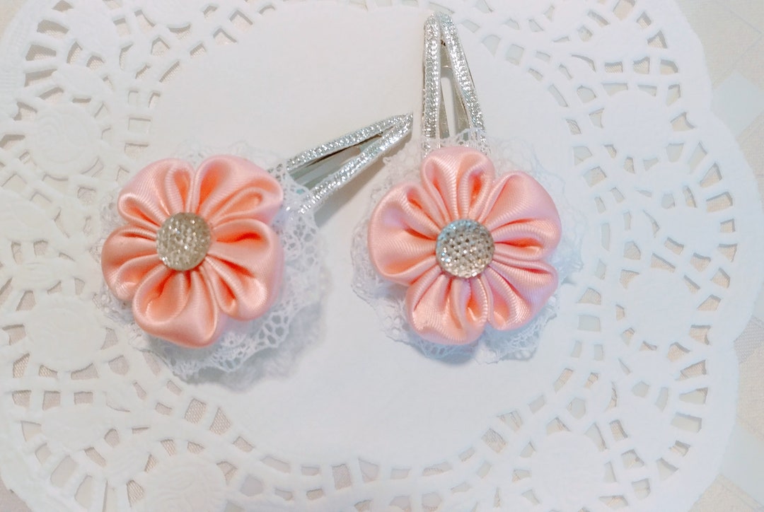 Cute Hair Clips Pink, Blush Pink Flower Hair Clips, Light Pink Kanzashi ...