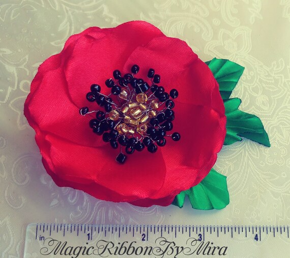 Poppy Flower Hair Clip Red Satin Flower Hair Clip Bridal - Etsy