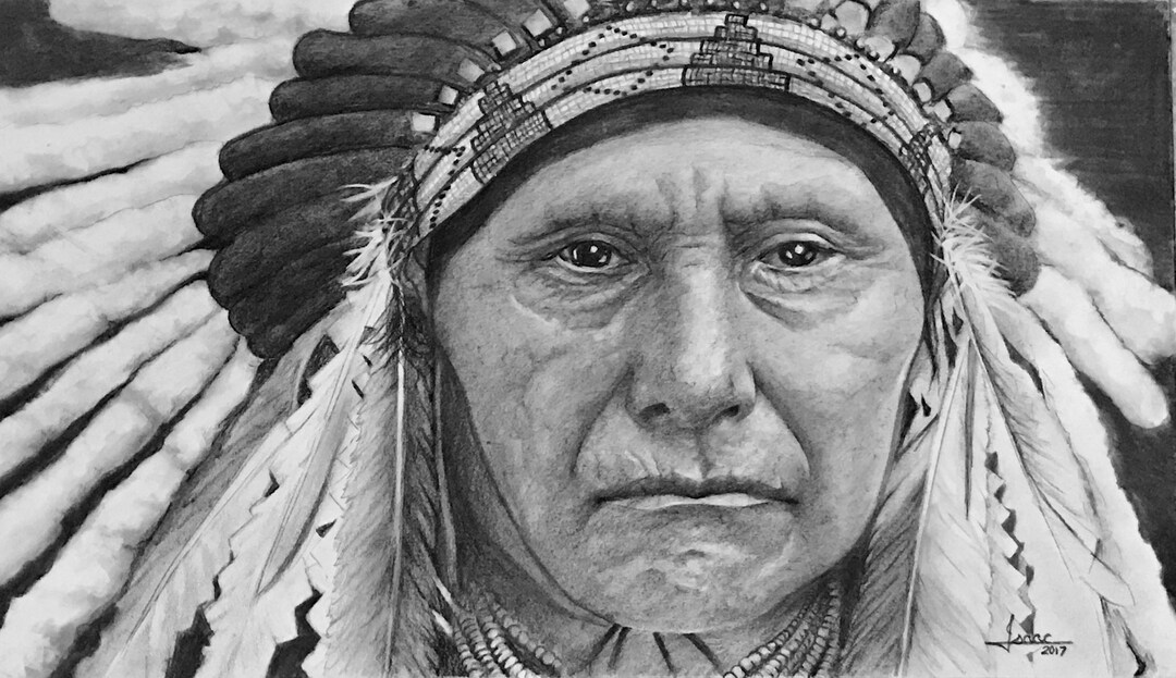 Native American Chief Joseph This is a Framed 15x26.5 Original Graphite ...
