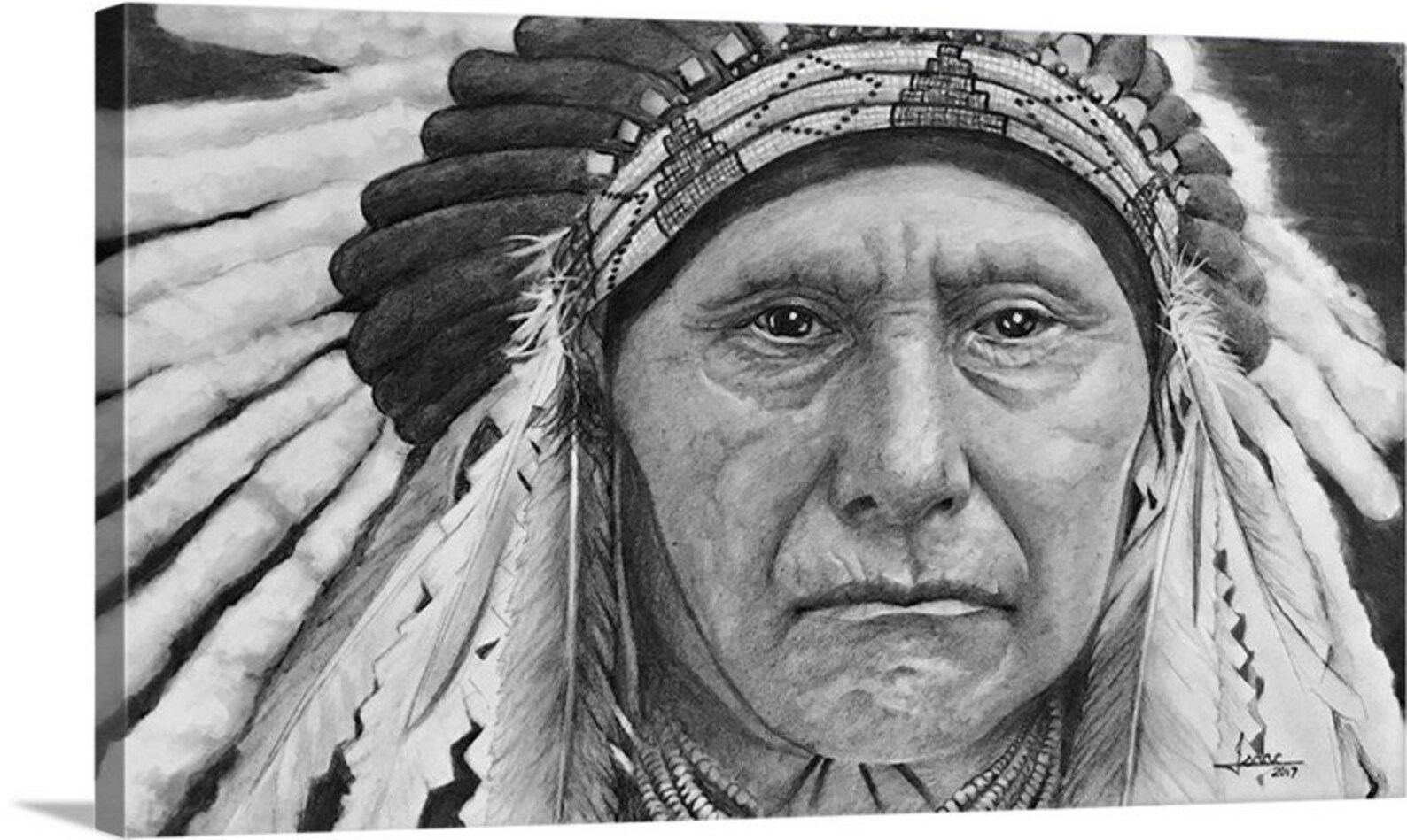 Native American Chief Joseph This is a Framed 15x26.5 Original Graphite ...
