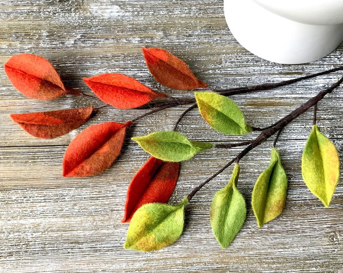 Hand Painted Felt Fall Leaves Stem, Faux Fall Leaves Branch, Artificial ...