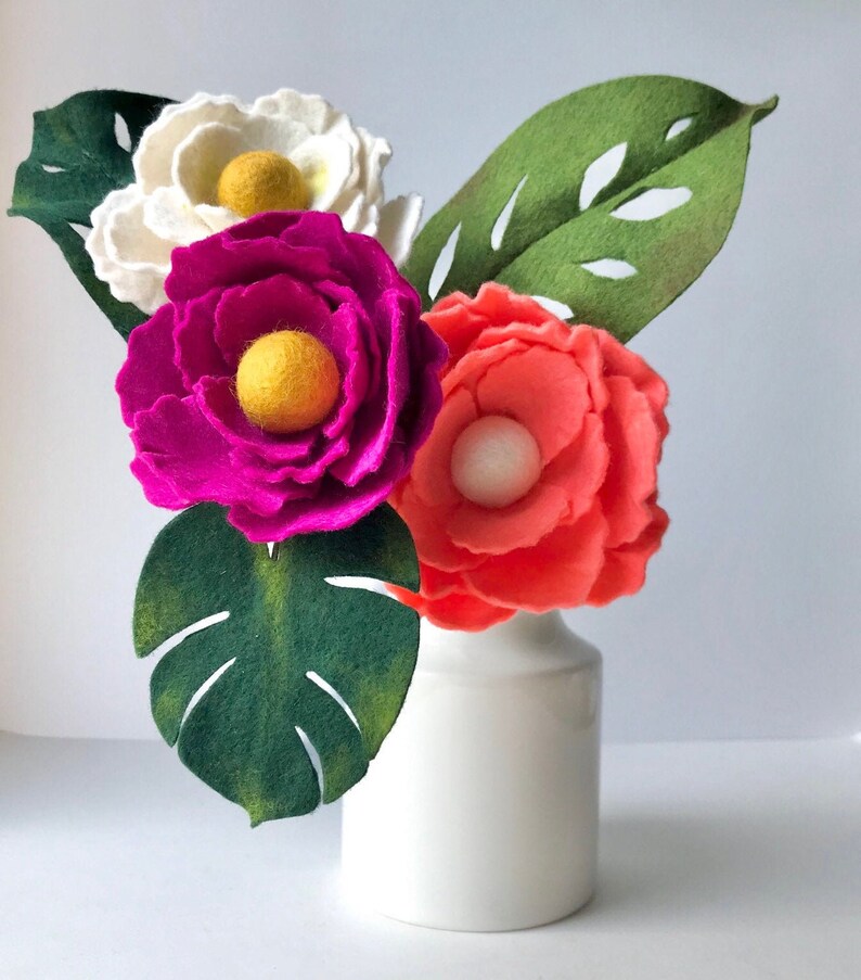 Peony Felt Flower Stems Wool Felt Flowers Wedding Bouquet | Etsy