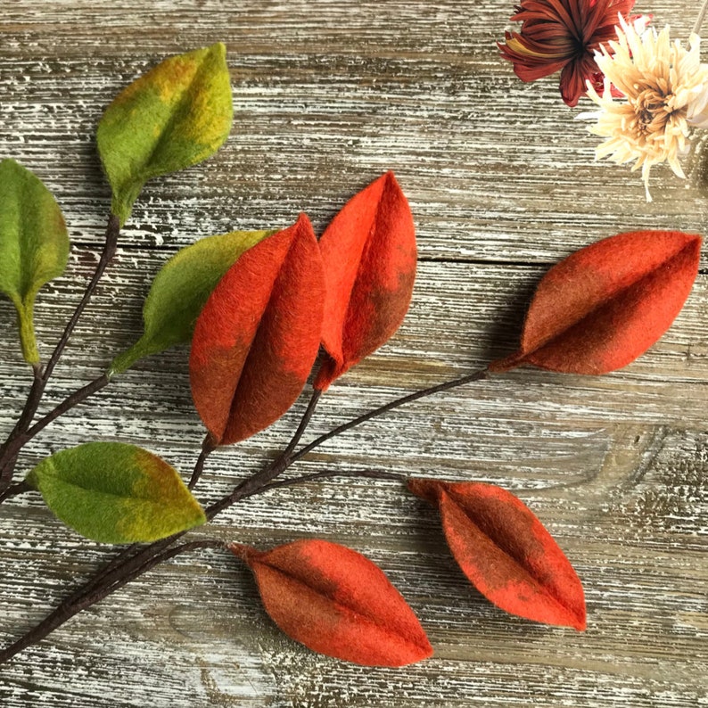 Hand Painted Felt Fall Leaves Stem Faux Fall Leaves Branch | Etsy