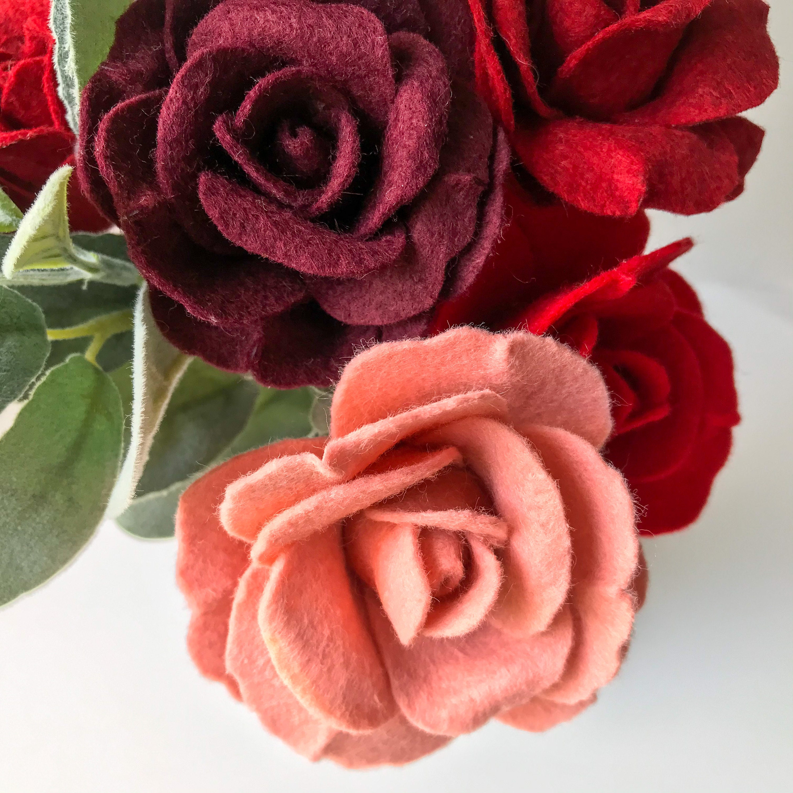 Rose Felt flower Stems Wool Felt flowers Wedding Bouquet | Etsy