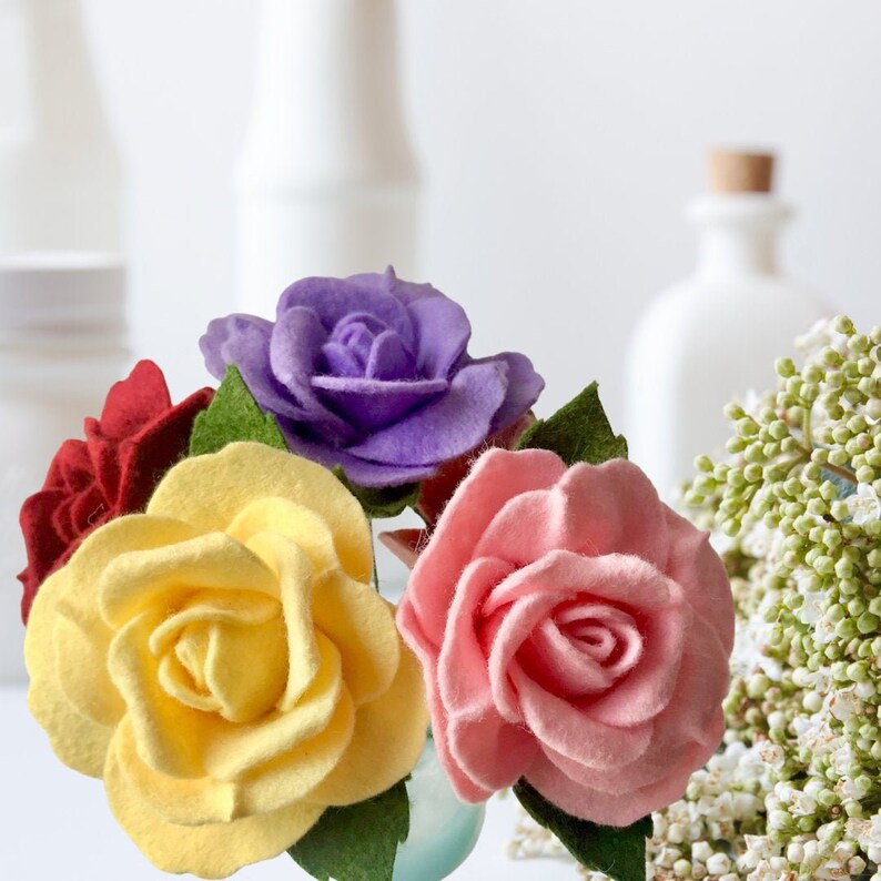 Rose Felt Flower Stems Wool Felt Flowers Wedding Bouquet - Etsy