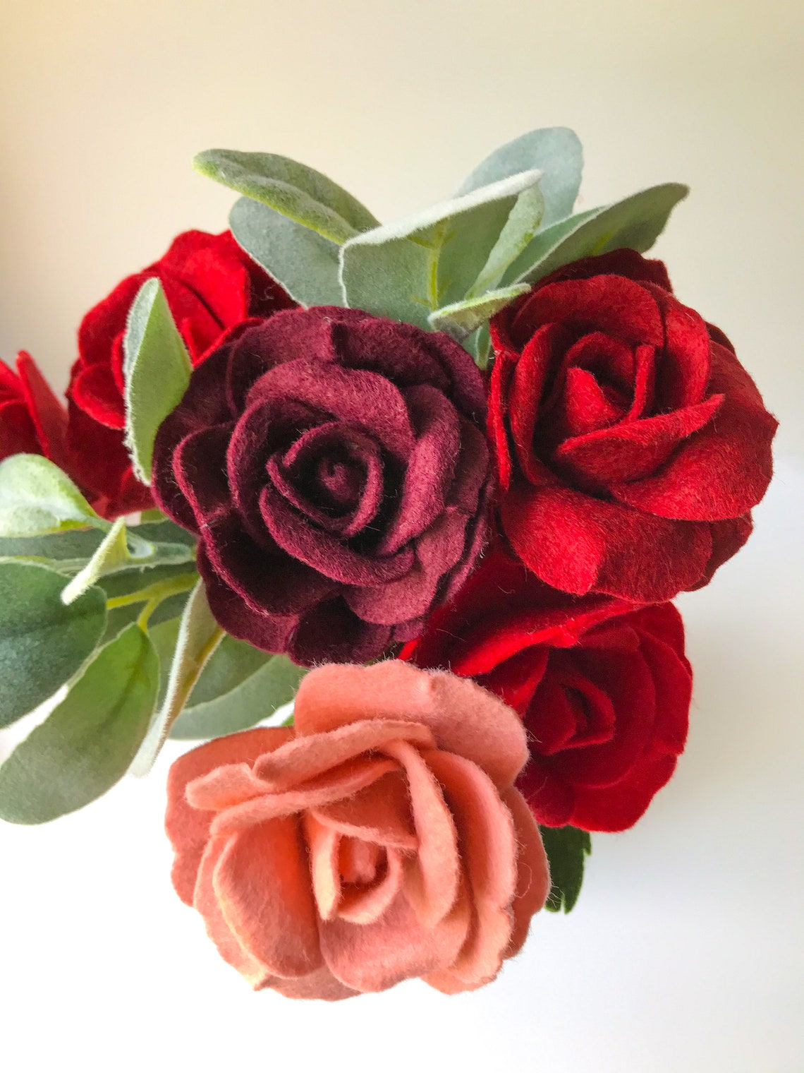 Rose Felt flower Stems Wool Felt flowers Wedding Bouquet | Etsy