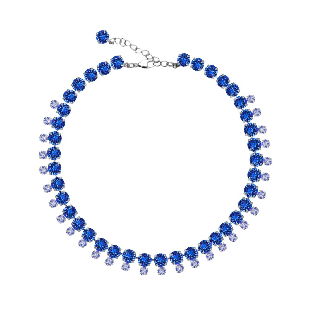 Deep Blue Crystal Necklace, Anna Wintour Collier, Dark Blue Crystal ...