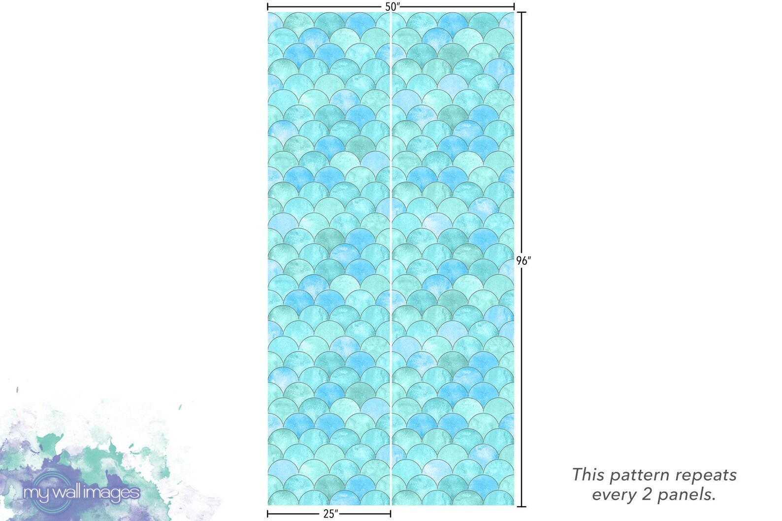Mermaid Blue Green Fish Scale Removable Wallpaper, Wall Art, Peel and ...