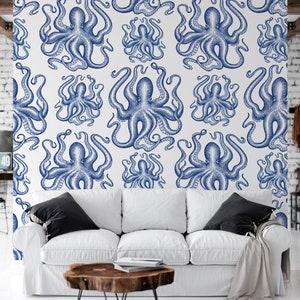 Blue Octopus Removable Wallpaper, Wall Art, Peel and Stick Wallpaper ...