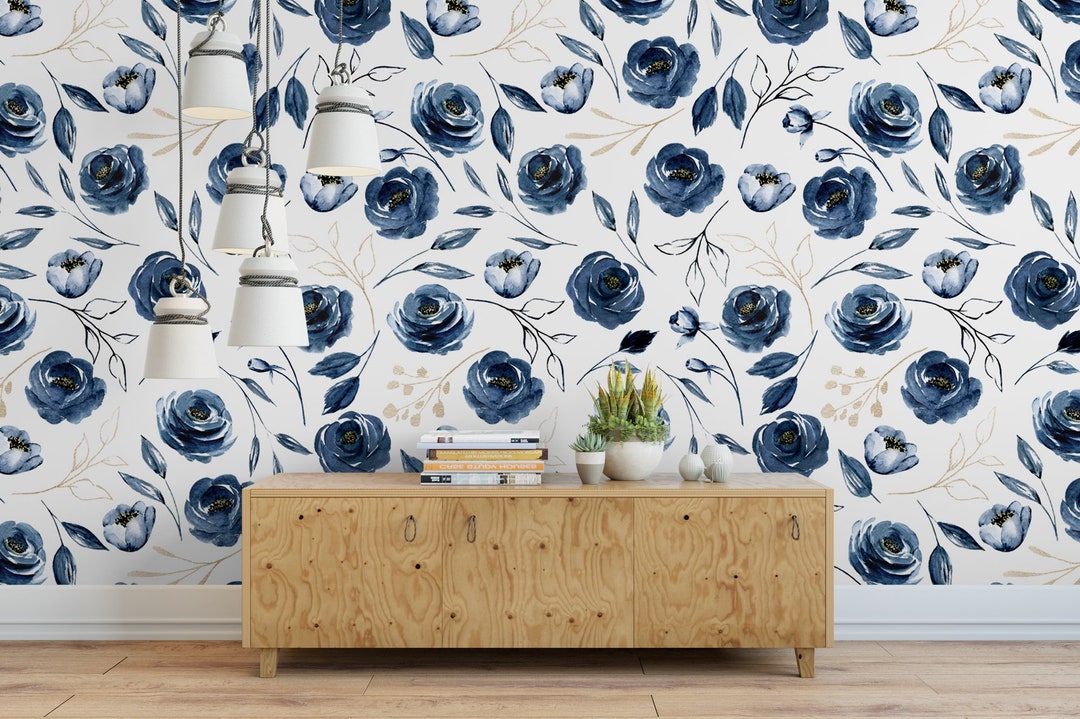 Blue Floral Navy Removable Wallpaper, Wall Art, Peel and Stick ...