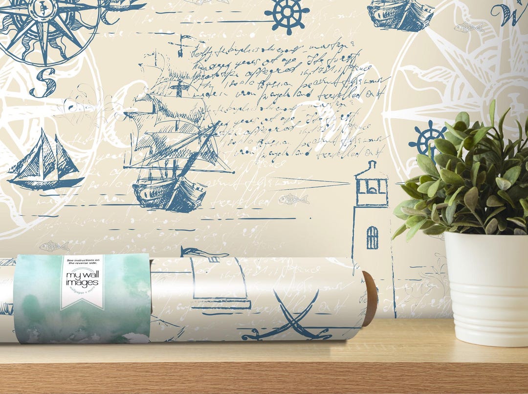 Vintage Nautical Map, Removable Wallpaper, Wall Art, Peel and Stick ...