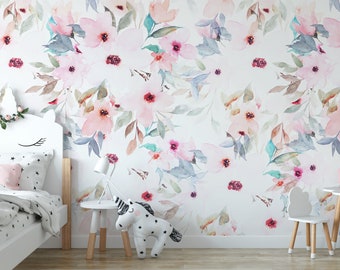 Watercolor Purple Floral Removable Wallpaper Peel and Stick | Etsy