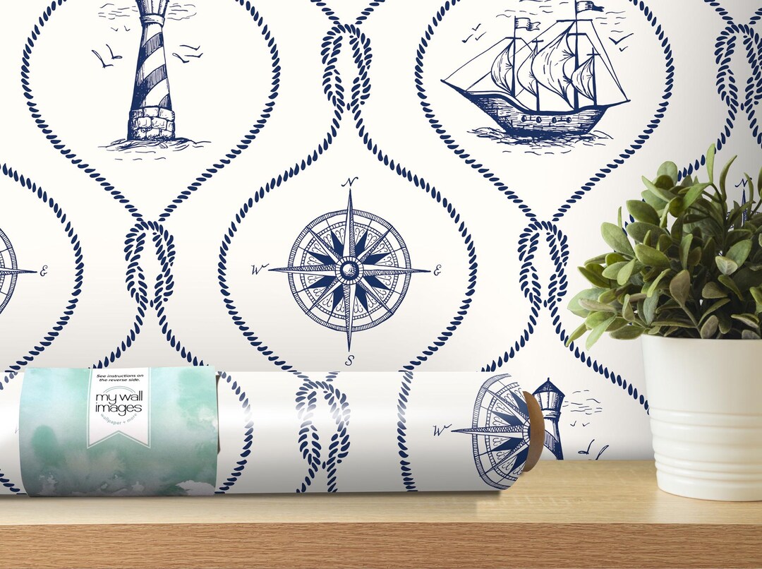 Nautical Compass, Ship, Lighthouses, Removable Wallpaper, Peel and ...