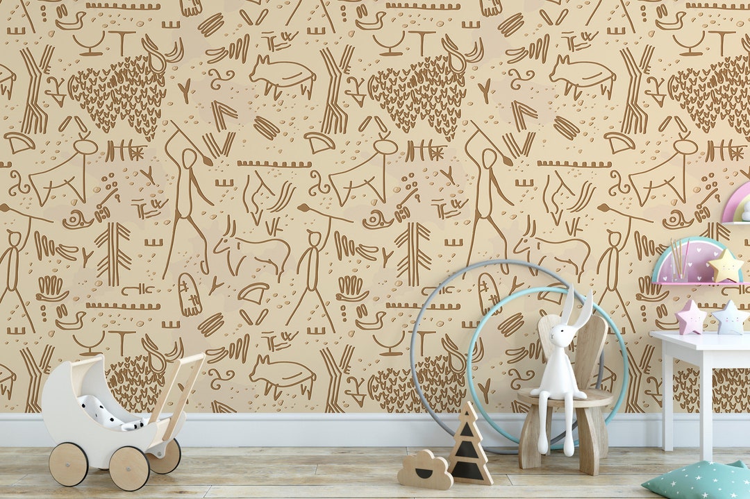 Cave Petroglyphs, Boys Room, Removable Wallpaper, Wall Art, Peel and ...
