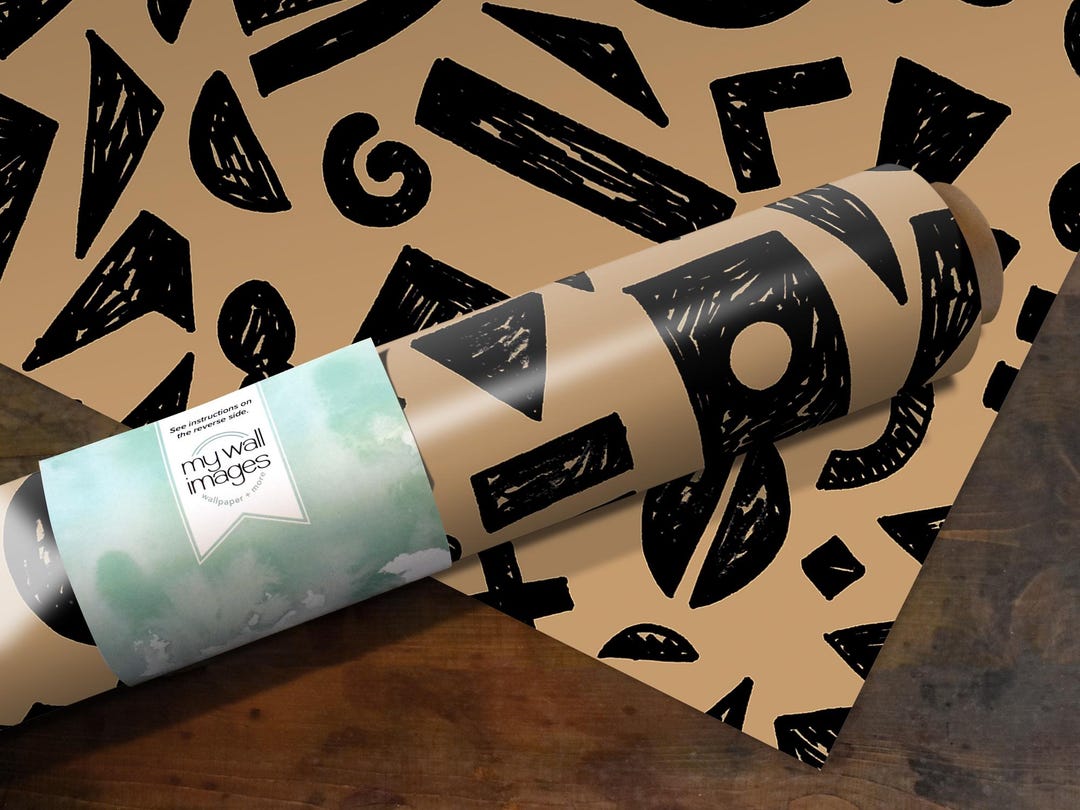 Doodle Graffiti Black Tan Removable Peel and Stick Wallpaper, Wall Art ...