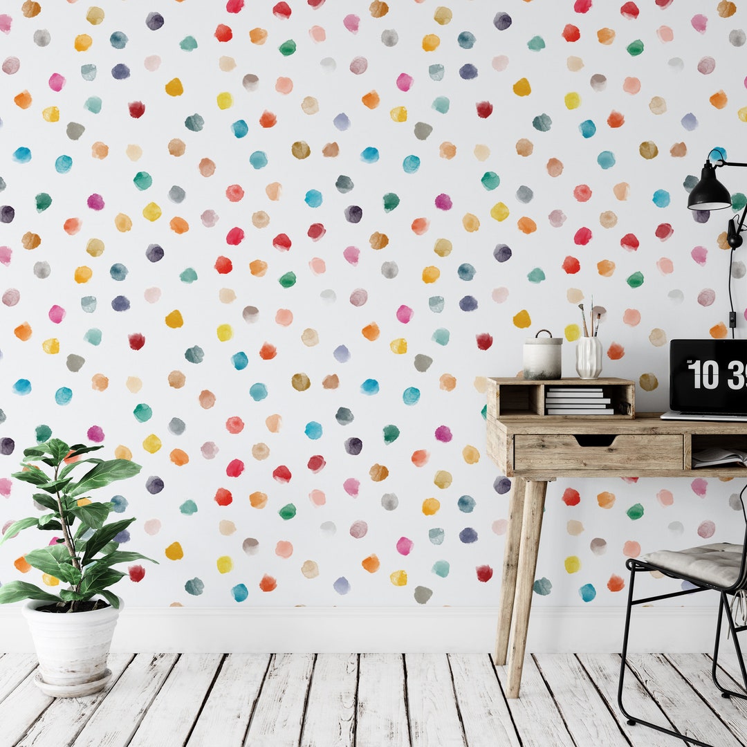 Colorful Watercolor Spots Removable Wallpaper, Wall Art, Peel and Stick ...
