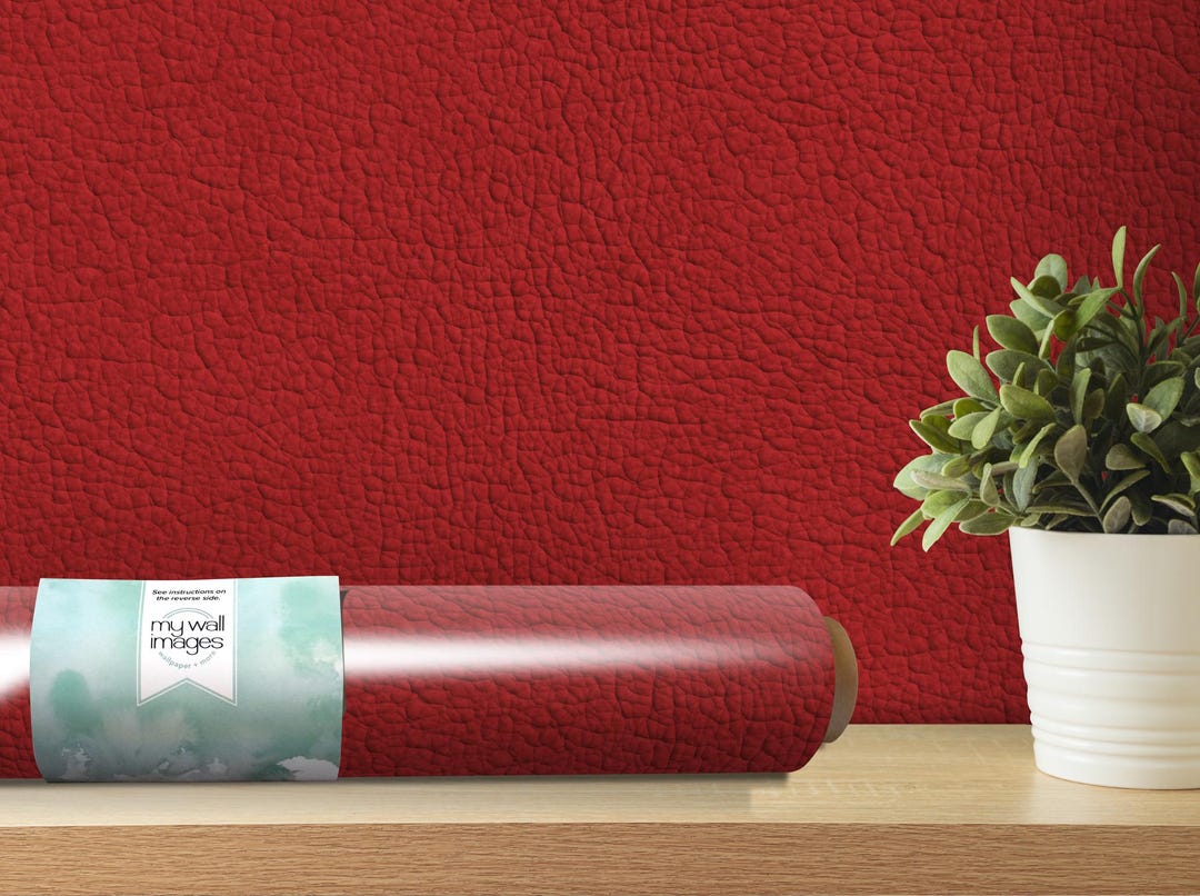 Red Leather Faux Texture Removable Wallpaper, Simple, Minimalist, Peel ...