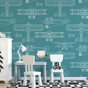 Vintage Airplane Blueprint, Removable Wallpaper, Wall Art, Peel and ...