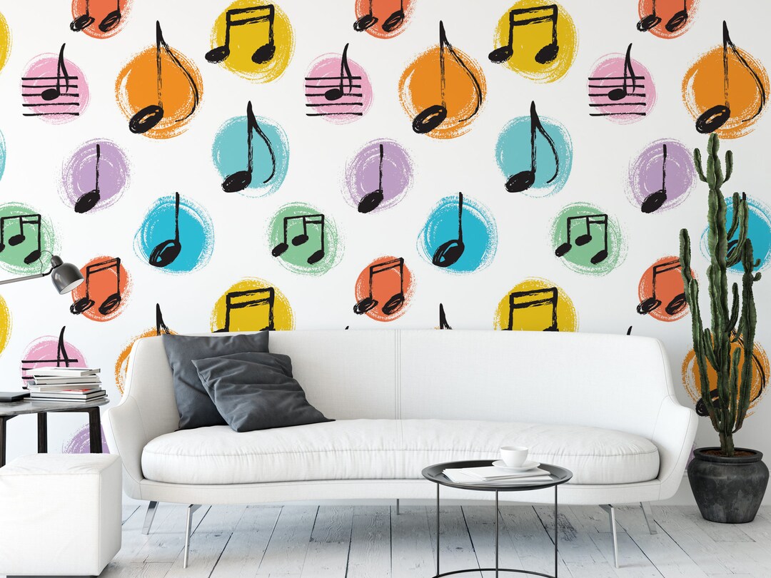 Hand Drawn Colorful Music Notes Removable Wallpaper, Wall Art, Peel and ...