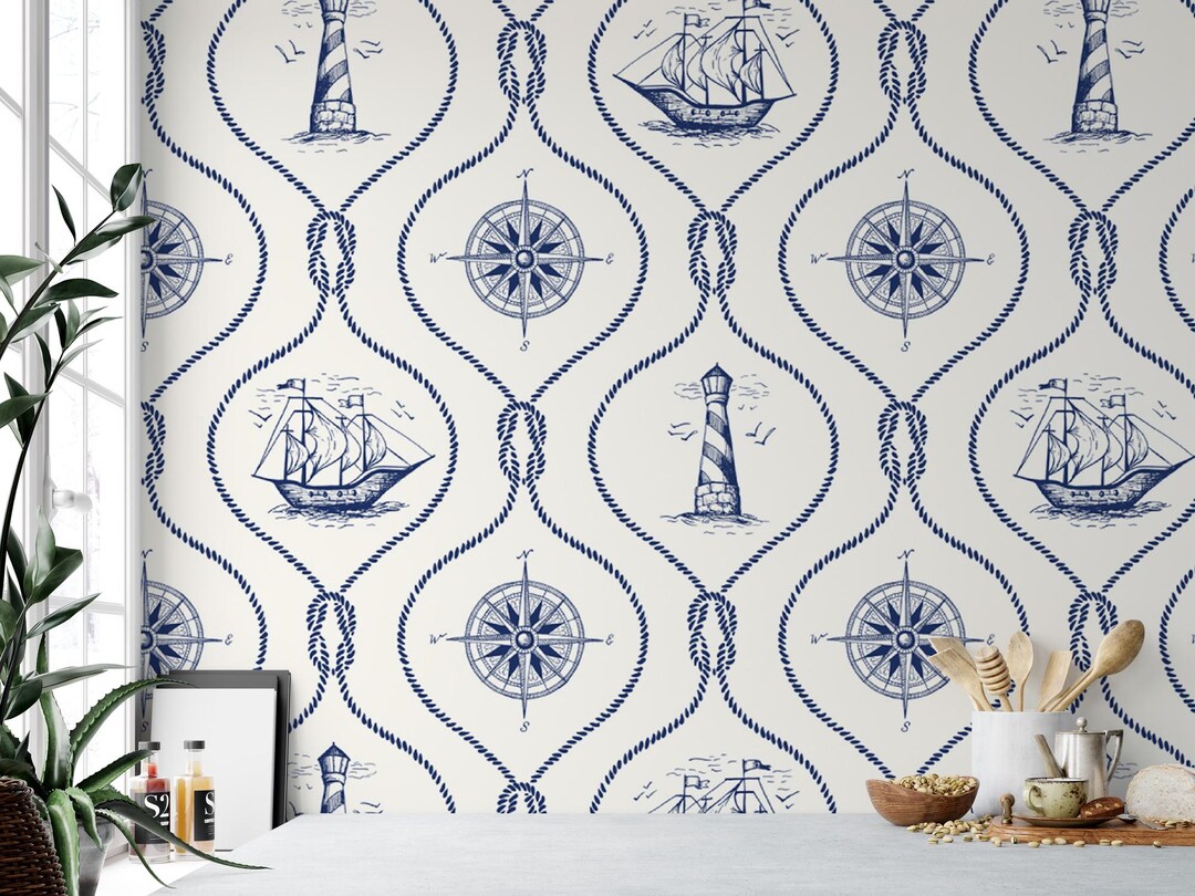 Nautical Compass, Ship, Lighthouses, Removable Wallpaper, Peel and ...