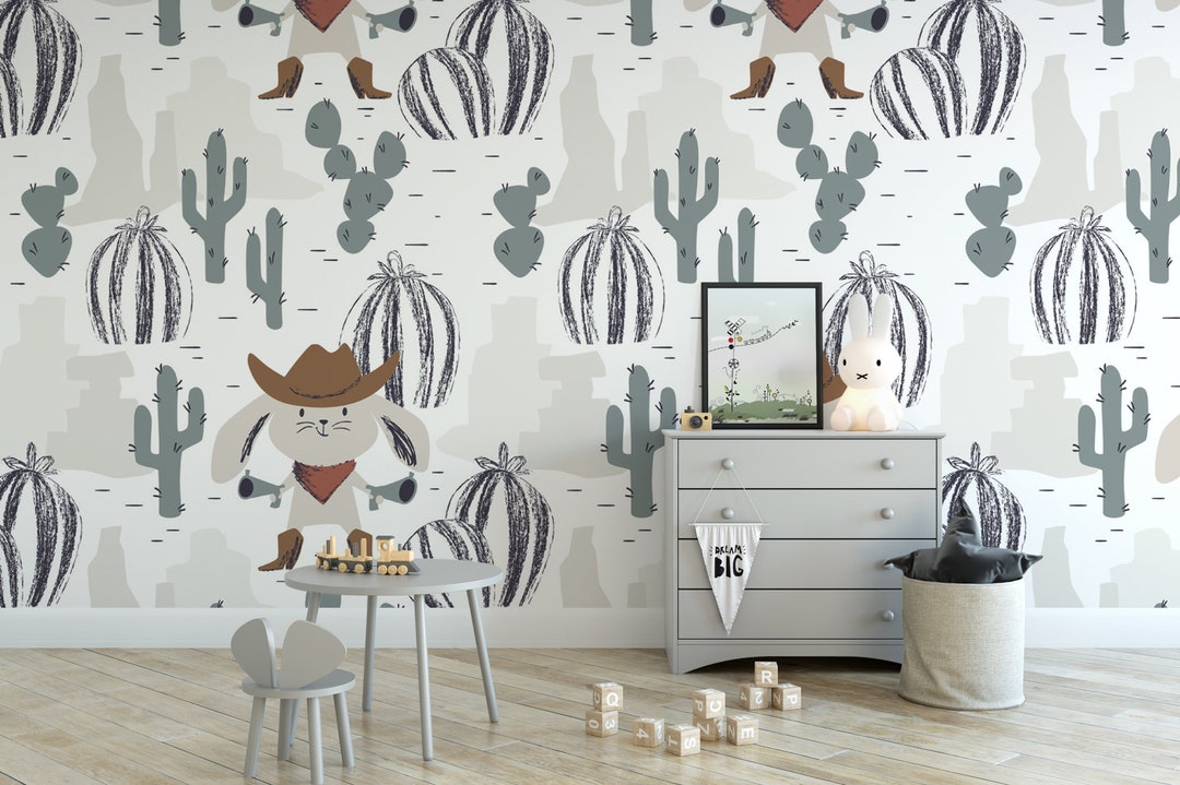 Wild West Rabbit With Hat Removable Wallpaper Mural - Etsy