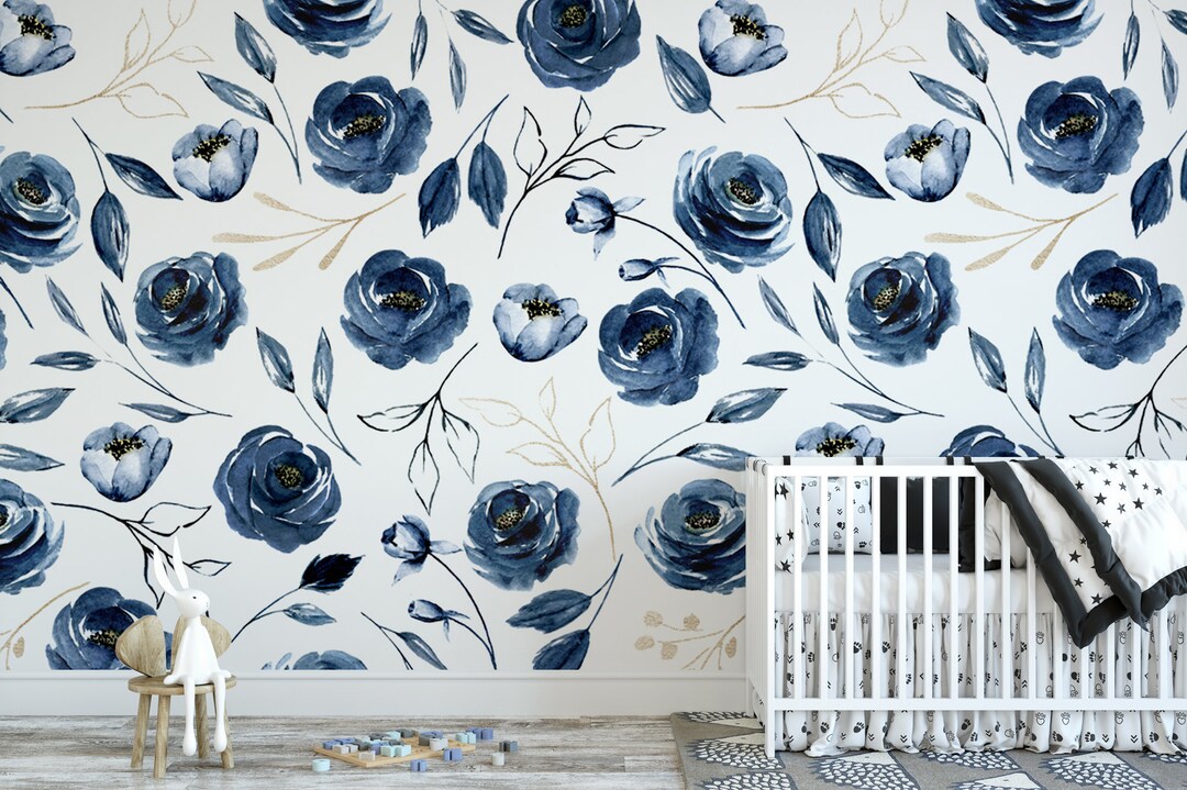 Blue Floral Navy Removable Wallpaper, Wall Art, Peel and Stick ...