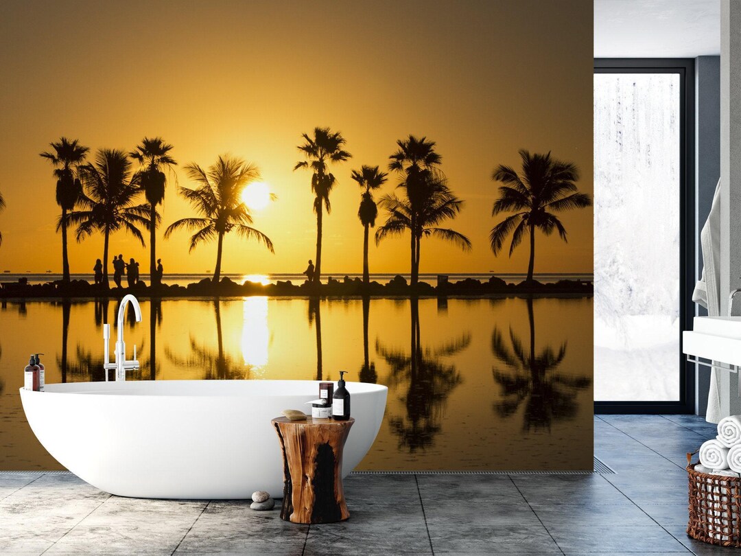 Miami Beach Mural Sunrise Removable Wallpaper, Wall Art, Peel and Stick ...