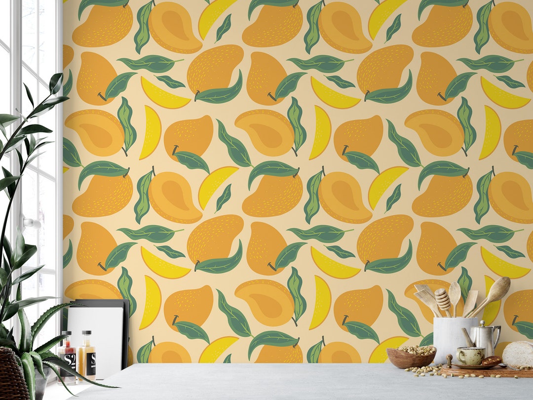 Mangoes and Leaves Removable Wallpaper, Wall Art, Peel and Stick ...