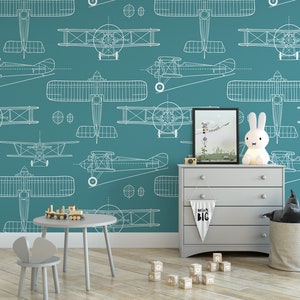 Vintage Airplane Blueprint, Removable Wallpaper, Wall Art, Peel and ...