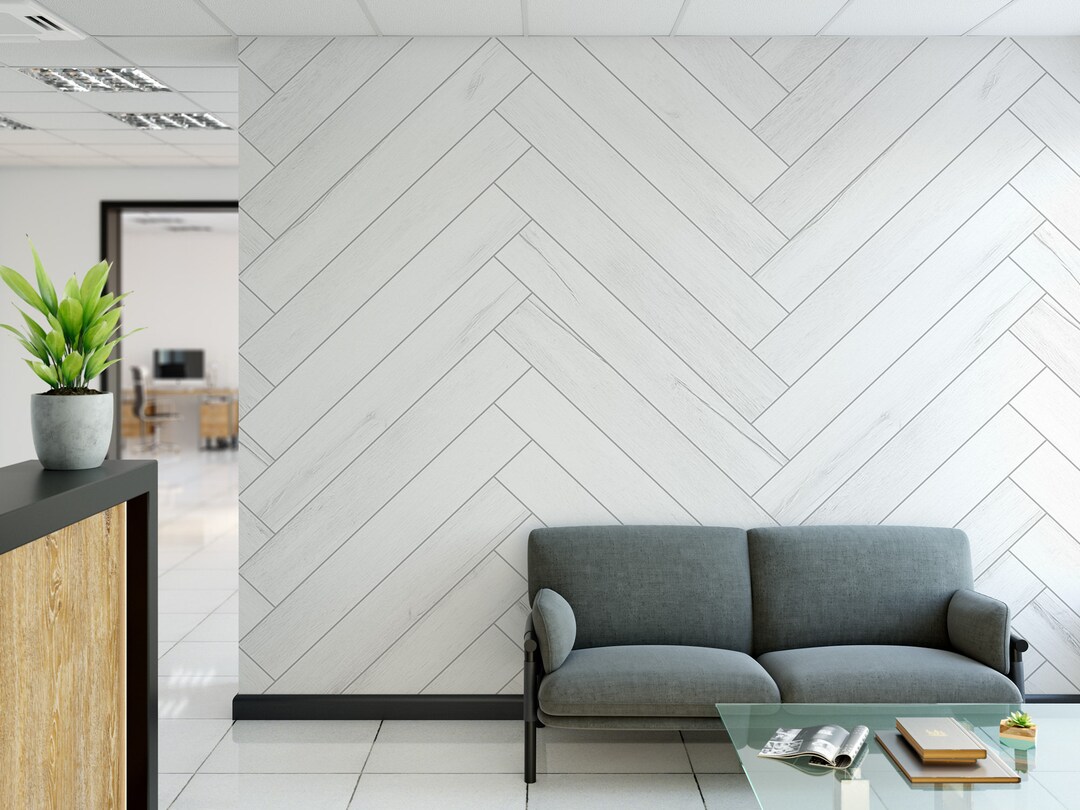 White Wood Herringbone Shiplap Removable Wallpaper Peel and - Etsy
