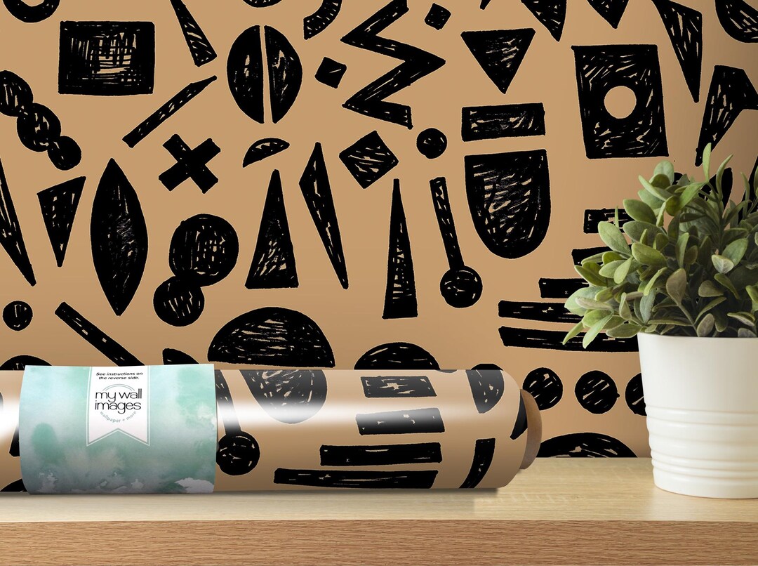 Buy Doodle Graffiti Black Tan Removable Peel and Stick Wallpaper, Wall ...