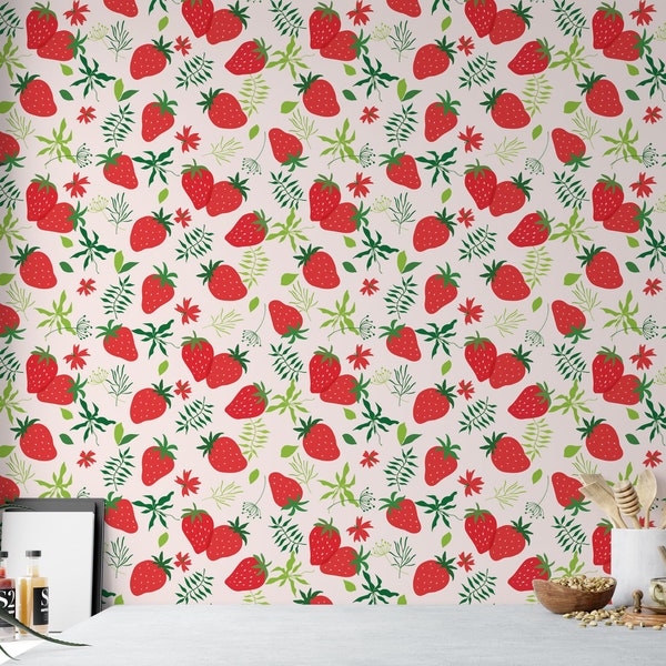 Peel and Stick Kitchen Wallpaper Strawberries - Etsy