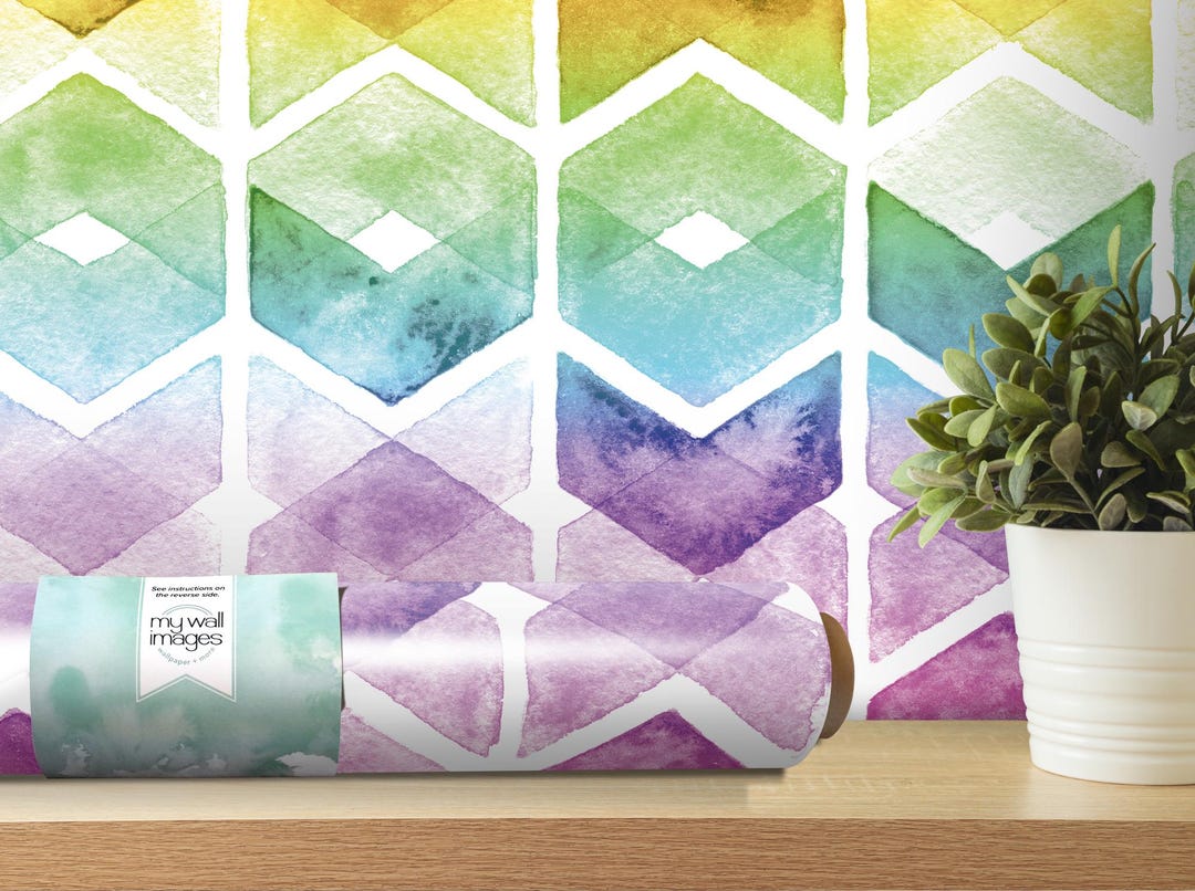 Watercolor Chevron Rainbow Removable Wallpaper, Wall Art, Peel and ...