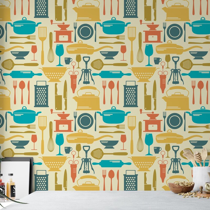 Retro Kitchen Wallpaper - Etsy