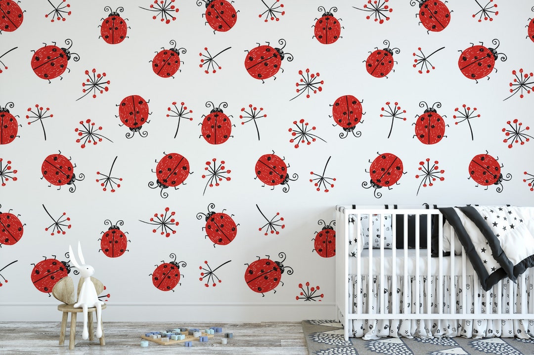 Ladybugs Kids Room Removable Wallpaper, Wall Art, Peel and Stick ...