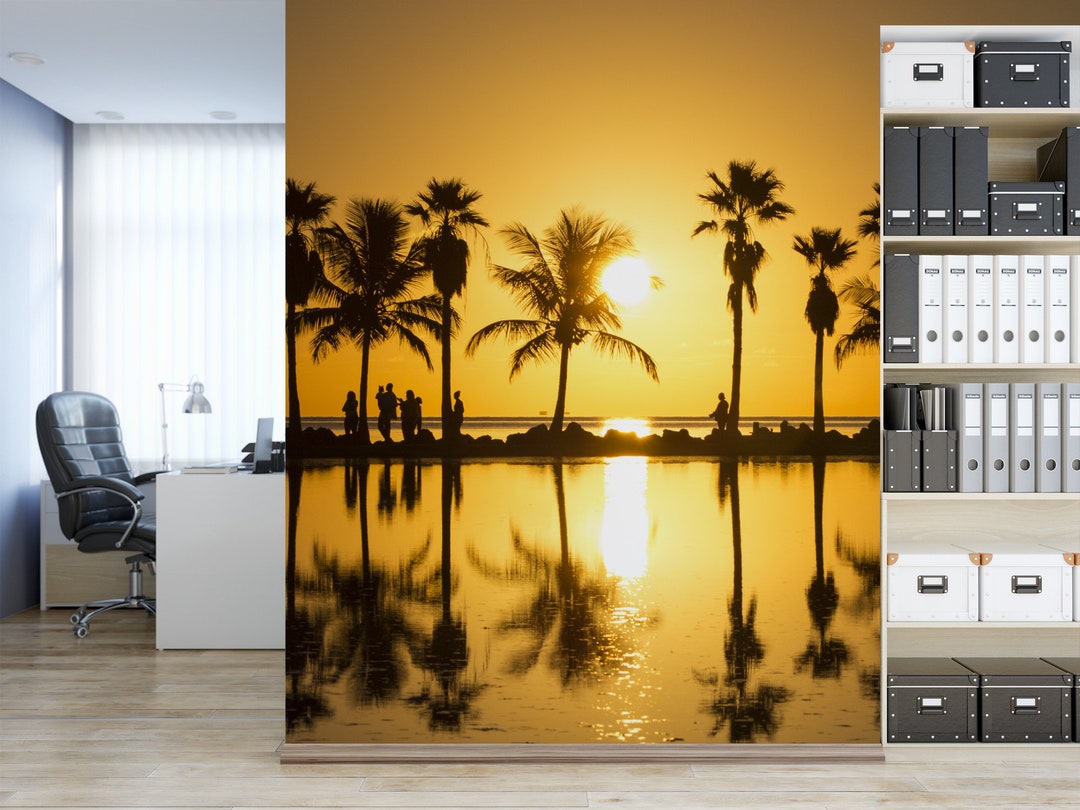Miami Beach Mural Sunrise Removable Wallpaper, Wall Art, Peel and Stick ...