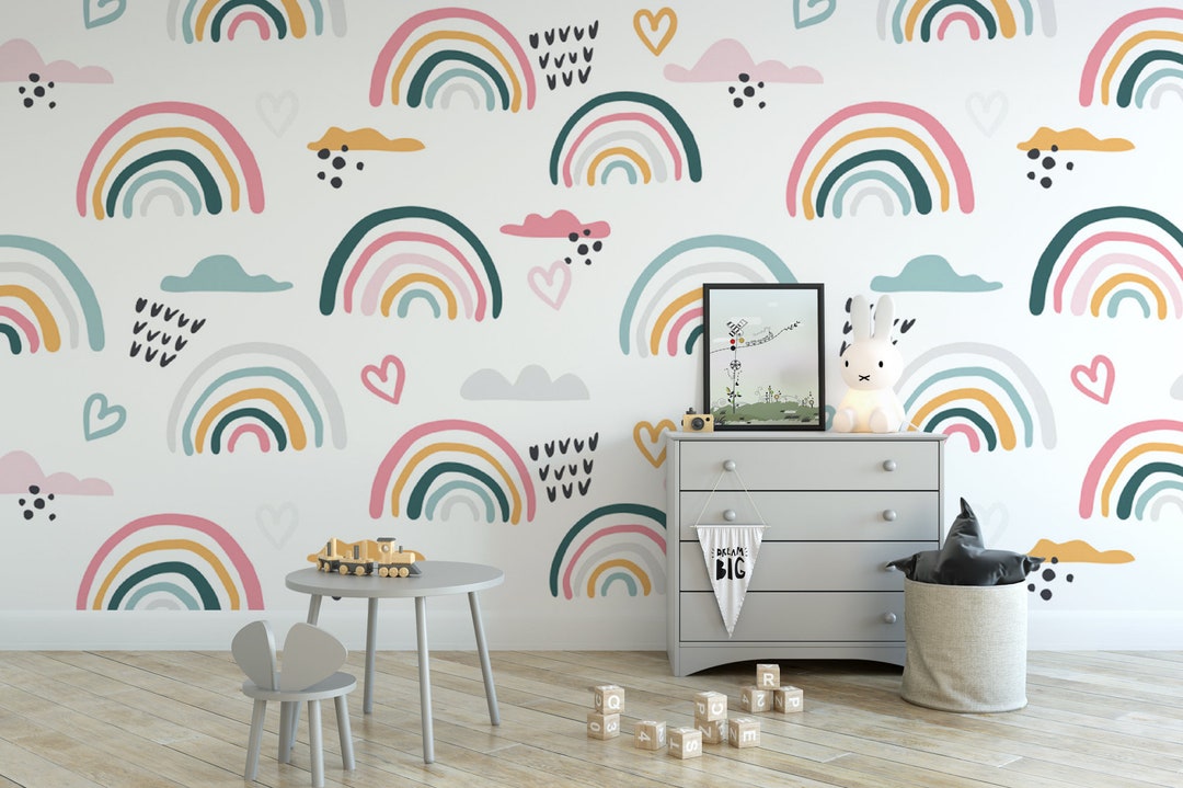 Rainbows and Hearts Removable Wallpaper, Wall Art, Peel and Stick ...