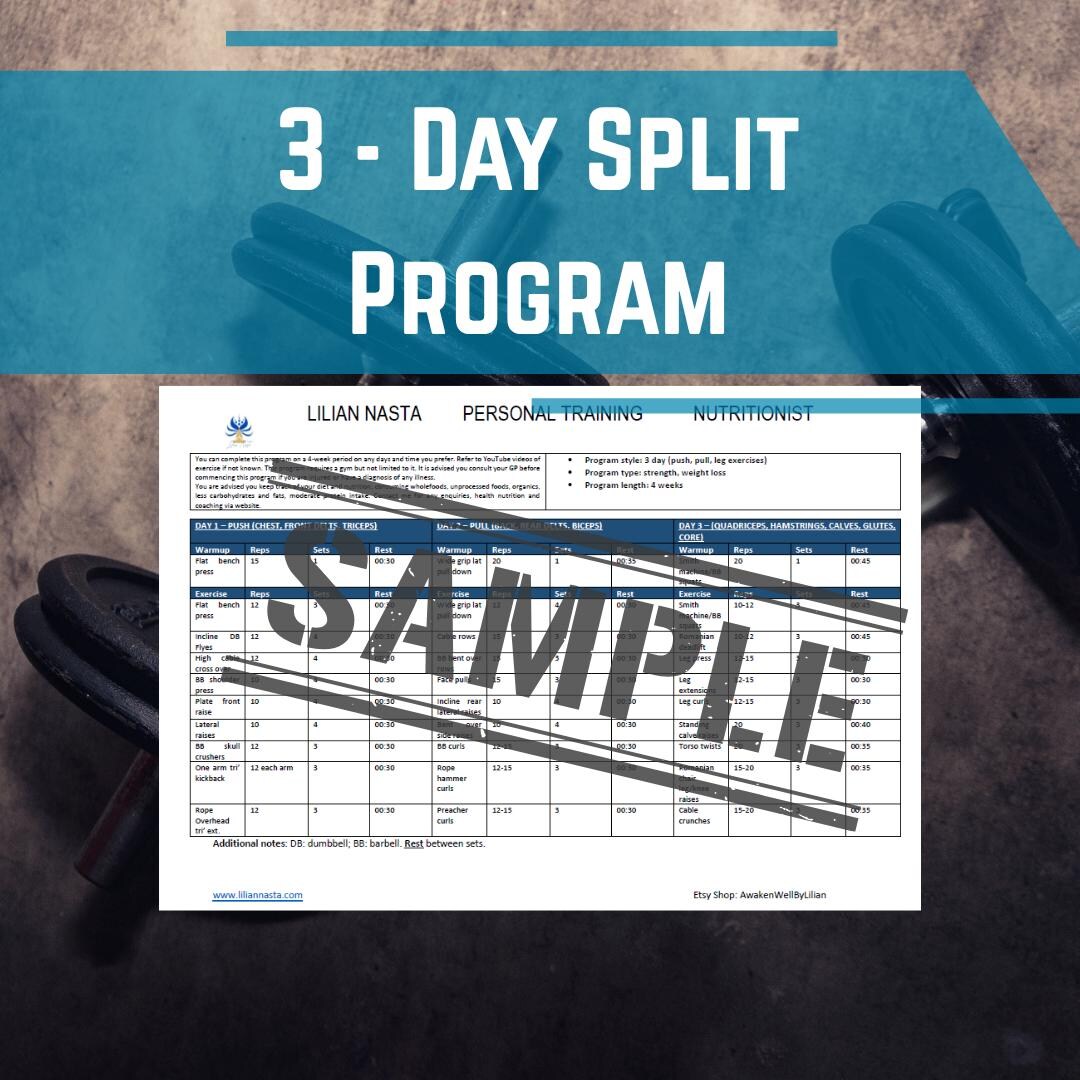 3-day Gym Workout Split | Training Plan | Digital Download | Fitness ...
