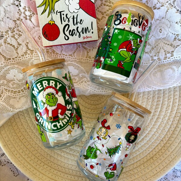 Grinch Coffee Glass Cups - Etsy