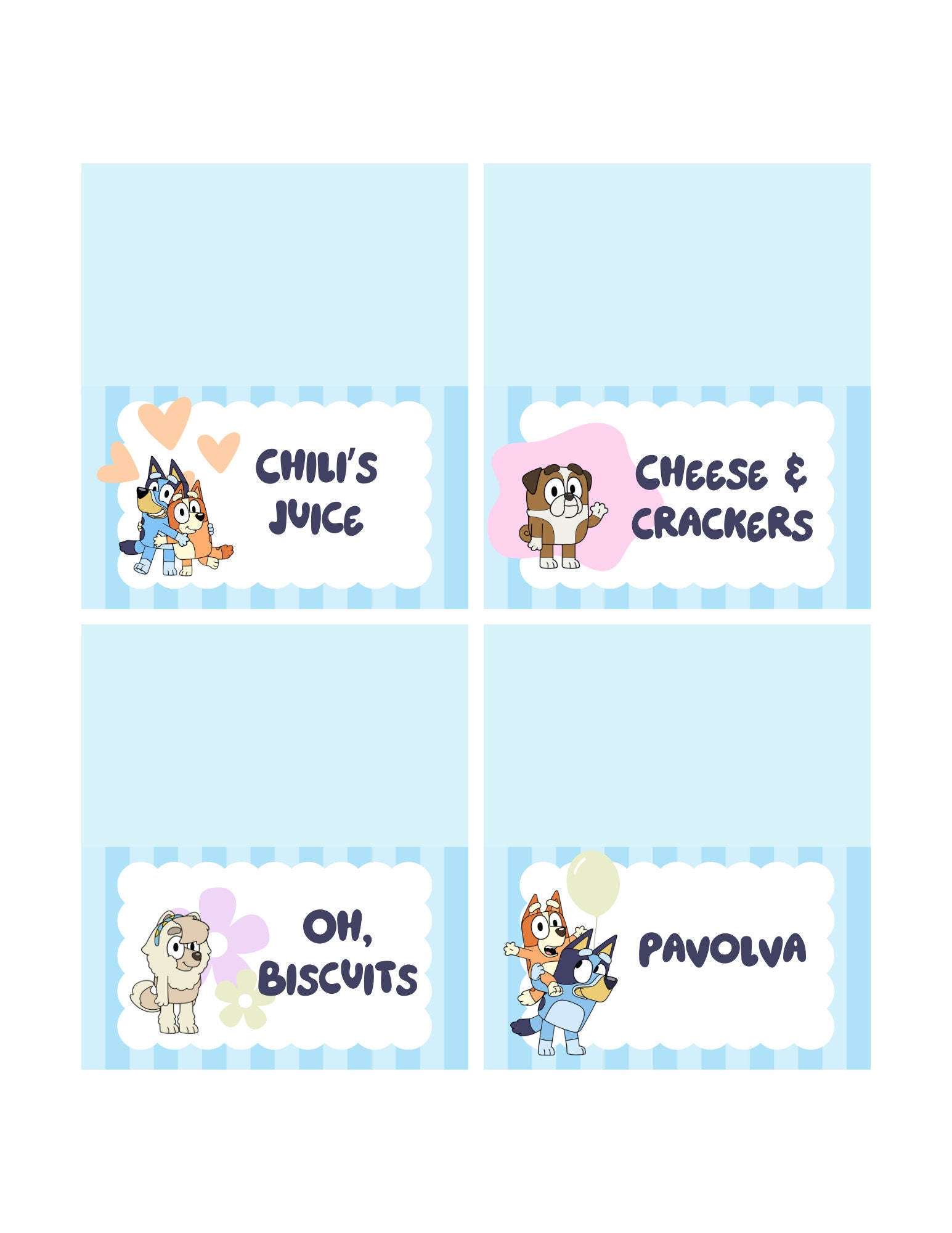 12 Different Bluey and Bingo Birthday Party Place Cards,bluey Food ...