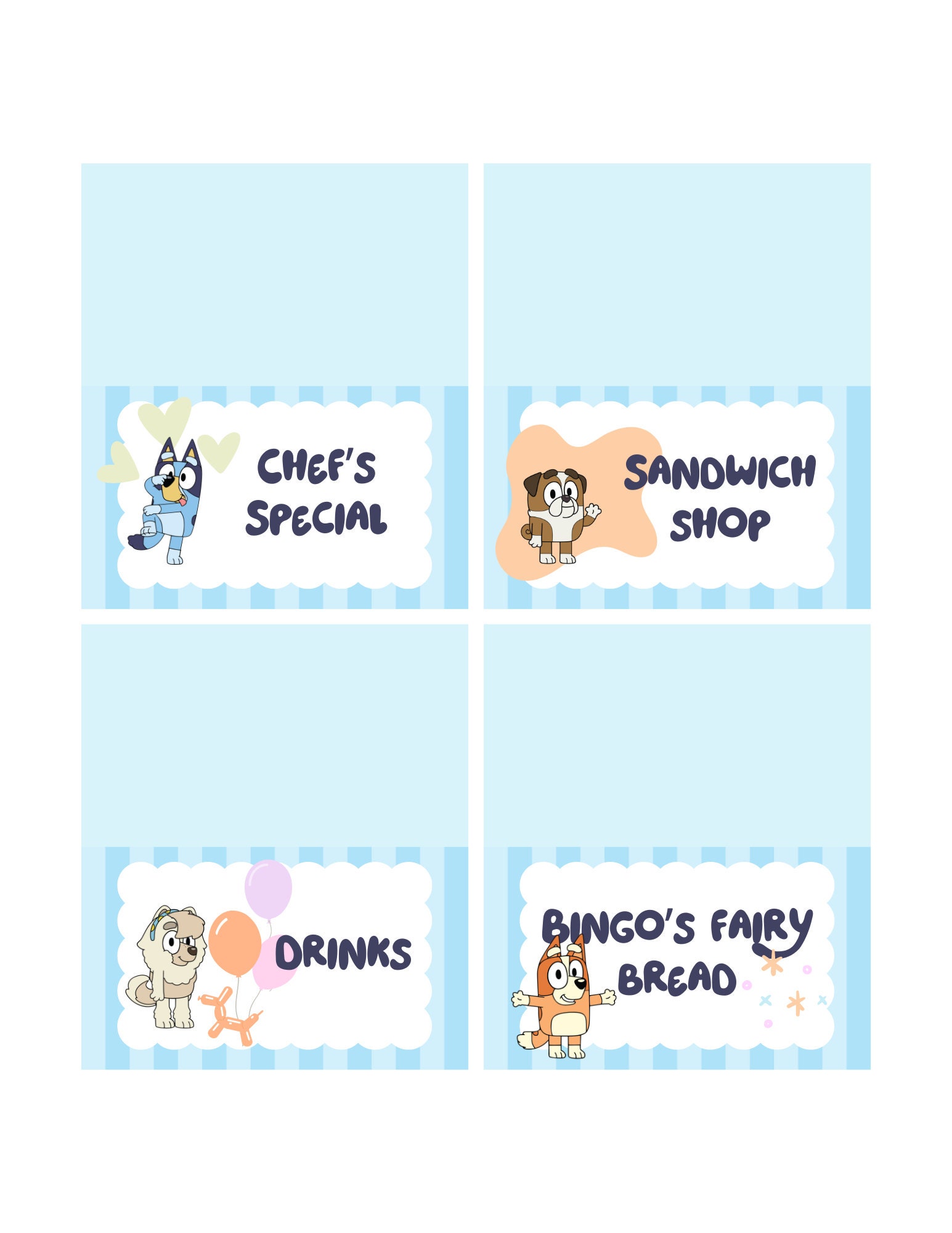 12 Different Bluey and Bingo Birthday Party Place Cards,bluey Food ...