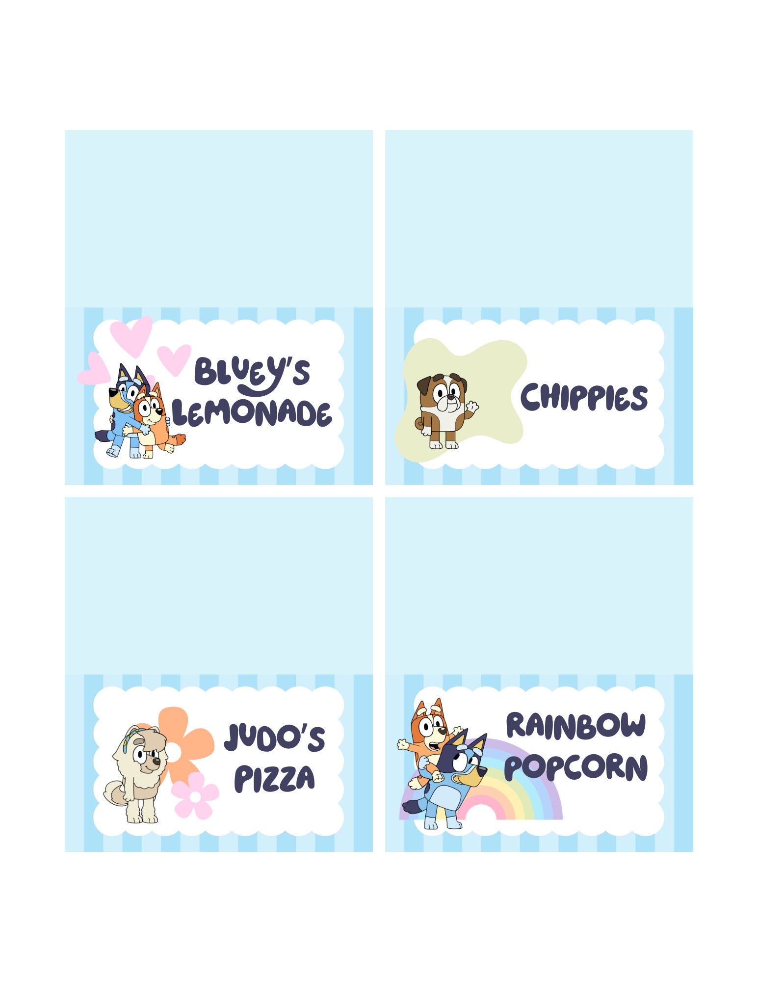 12 Different Bluey and Bingo Birthday Party Place Cards,bluey Food ...