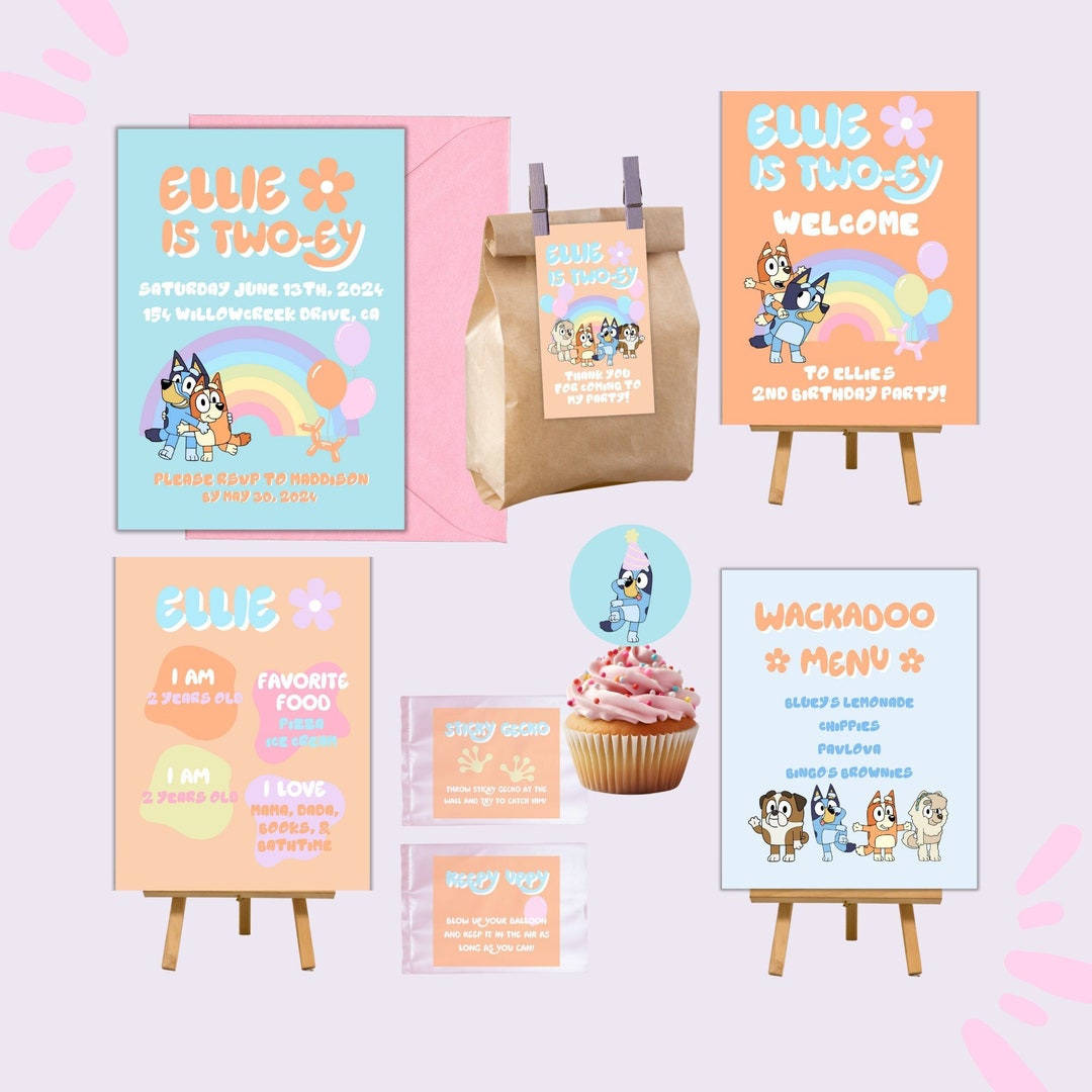 Girl Bluey Birthday Bundle, Printable Girl Bluey Birthday Kit, Editable ...