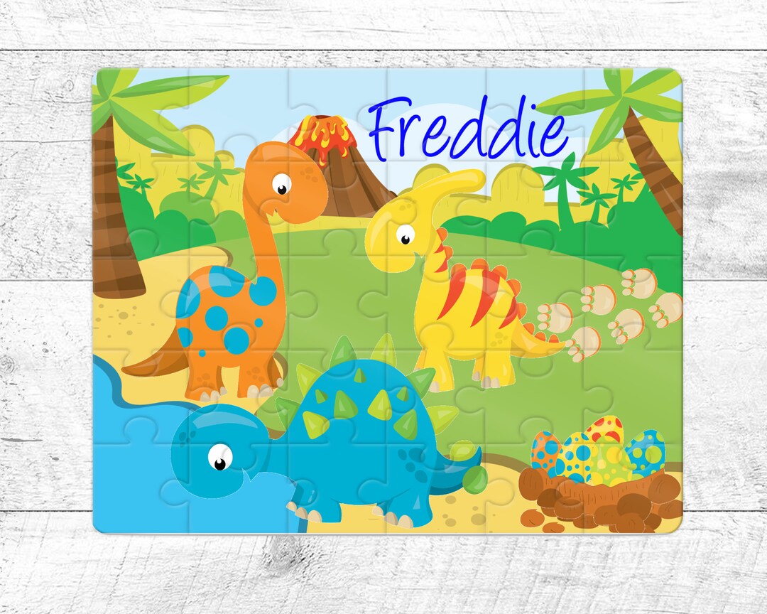 Dinosaur | T-rex | 30 Piece Wooden Puzzle | Personalised | Volcano ...