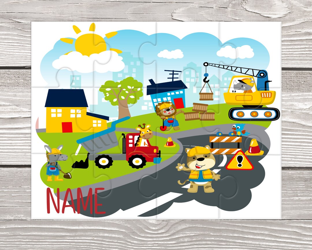 PERSONALISED BUILDER PUZZLE, Construction Puzzle, Digger, Lorry, Jigsaw ...